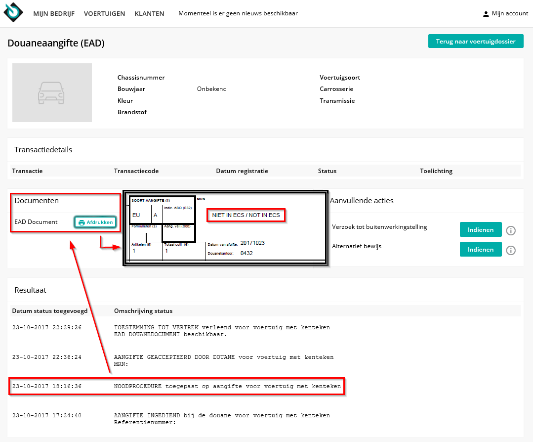 Er is storing bij de Douane, kan ik gebruik maken van de noodprocedure? | VWE